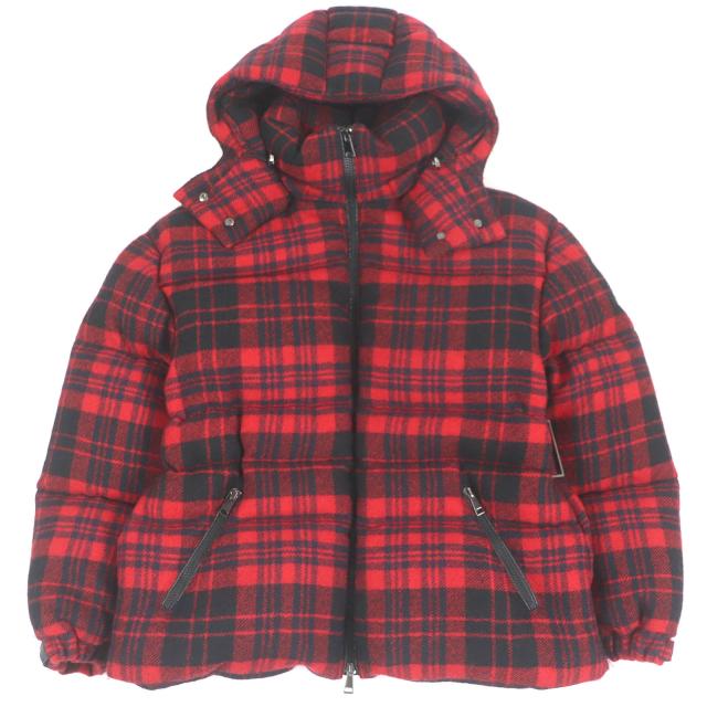 極美品□MONCLER モンクレール 19-20AW DANUBE GIUBBOTTO ウール チェック柄 ダウンジャケット レッド ブラック 0 正規品 メンズ
