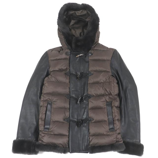 極美品□EMMETI エンメティ FRED トグルボタン ナッパレザー ハイブリッドミックス ムートン ダウンジャケット 44 正規品 定価225500円