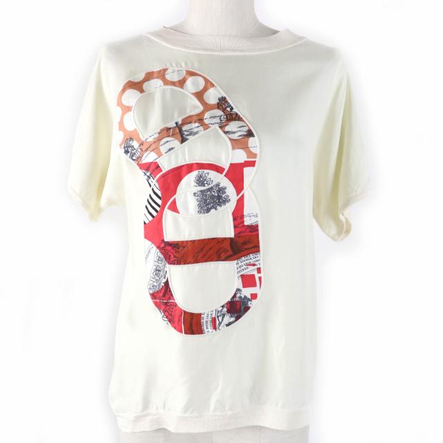 美品☆HERMES エルメス 22SS 2E2826DS シルク100％ ツイルレーヌ シェーヌダンクル 半袖ニット アイボリー 34 イタリア製 レディース