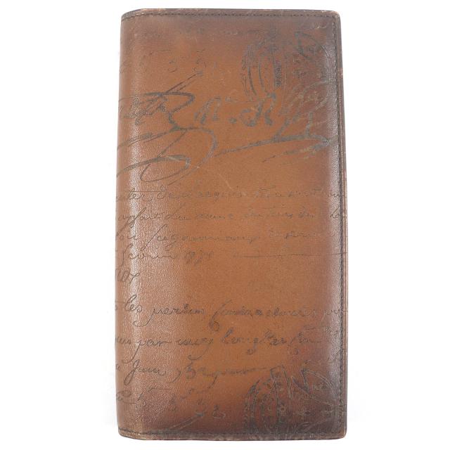 美品□BERLUTI ベルルッティ サンタル スクリット カリグラフィ レザーロングウォレット 長財布 ブラウン 保存袋付き イタリア製 メンズ