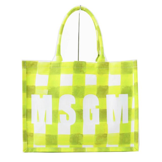 極美品◎MSGM エムエスジーエム 2021年製 3242MDZ75 ロゴ ギンガムチェック柄 トートバッグ ライトグリーン ホワイト 正規品 レディース