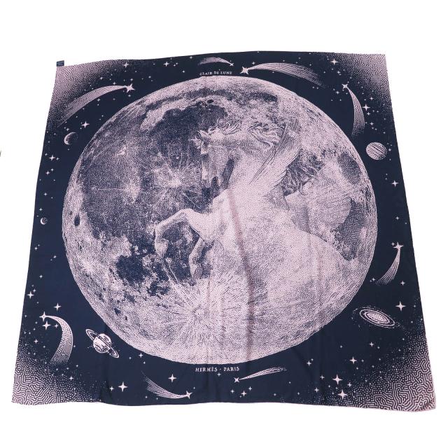 極美品◎HERMES エルメス カレジェアン CLAIR DE LUNE クレール ドゥ リュンヌ  カシミヤ シルク 大判ストール／スカーフ 紺 ピンク 箱付