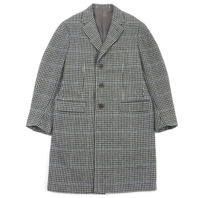 美品▼Sartorio サルトリオ ウール100% 千鳥格子柄 シングル チェスターコート ブラック系 48 イタリア製 正規品 メンズ
