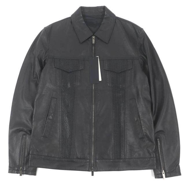 未使用品□JOSEPH ジョセフ 羊革 WZIP シングルライダース ラムレザージャケット ブルゾン ブラック 48 正規品 メンズ 定価187000円