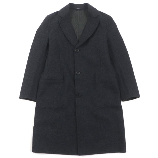 極美品▼HERMES エルメス ウール100% ダブルフェイス シングル チェスターコート ダークグレー 48 ハンガー・ガーメント付 正規品 メンズ