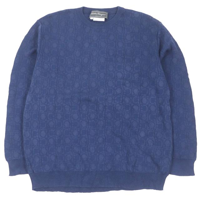 美品□Salvatore Ferragamo サルヴァトーレフェラガモ ヴィンテージ シルク混 ガンチーニ 総柄 セーター ニット M イタリア製 正規品