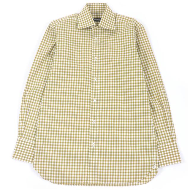 極美品□TOM FORD トムフォード コットン100％ ギンガムチェック ロングスリーブ 長袖シャツ 柄シャツ ブラウン系 39 スイス製 メンズ