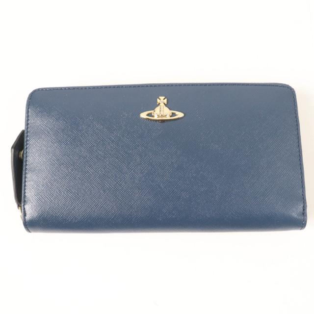 未使用品☆Vivienne Westwood ヴィヴィアンウエストウッド オーブ金具 ラウンドZIP サフィアーノレザー 長財布 ブルー 伊製 レディース
