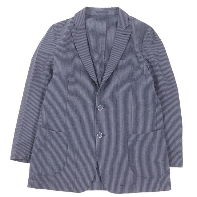 極美品□LARDINI ラルディーニ JKCM21 ストライプ シングル シアサッカー テーラードジャケット ブルー 50 イタリア製 正規品 メンズ