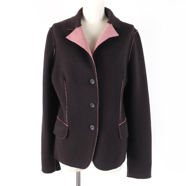 美品☆Salvatore Ferragamo サルヴァトーレフェラガモ カシミヤ混 ウール ニット ジャケット ブラウン系 M イタリア製 正規品 レディース