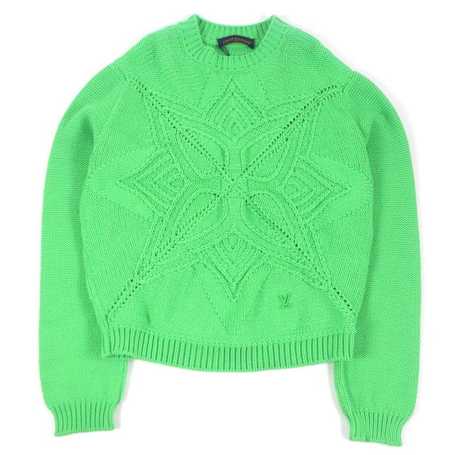 未使用品□LOUIS VUITTON ルイヴィトン 23AW LVロゴ金具 ハンドニットモノグラム コットン クルーネック セーター L イタリア製 正規品