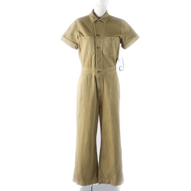 未使用品★RRL ダブルアールエル コットン100％ ヘリンボーン柄 半袖 ジャンプスーツ オールインワン ベージュ 2 正規品 レディース