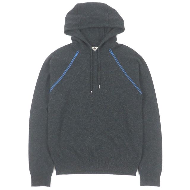 美品□HERMES エルメス 20AW ウール カシミヤ Hロゴ プルオーバーフーディー ニットパーカー ダークグレー S イタリア製 正規品 メンズ