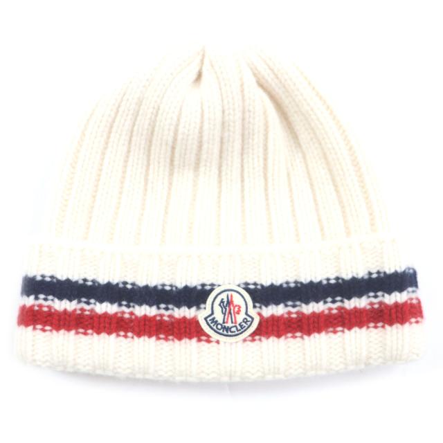 極美品▼MONCLER モンクレール 2020年製 BERRETTO ウール100% ロゴワッペン付 帽子 ニットキャップ アイボリー イタリア製 正規品 メンズ