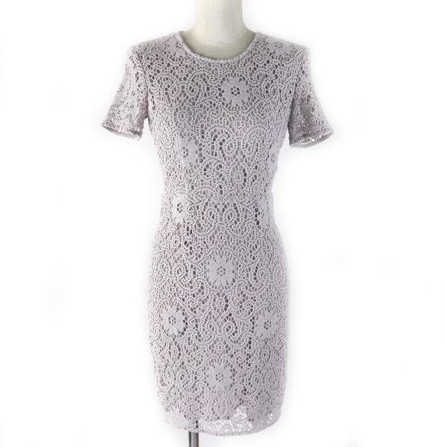 未使用品△BURBERRY LONDON バーバリーロンドン 3929594 コットン 総レース 半袖 ワンピース ライトグレー 36 正規品 レディース