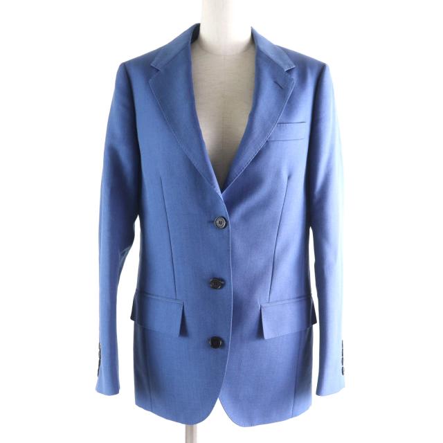 極美品★BURBERRY バーバリー 8001298 モヘア混 ロゴボタン付 裏地ロゴ刺繍柄 テーラードジャケット ブルー 36 伊製 正規品 レディース