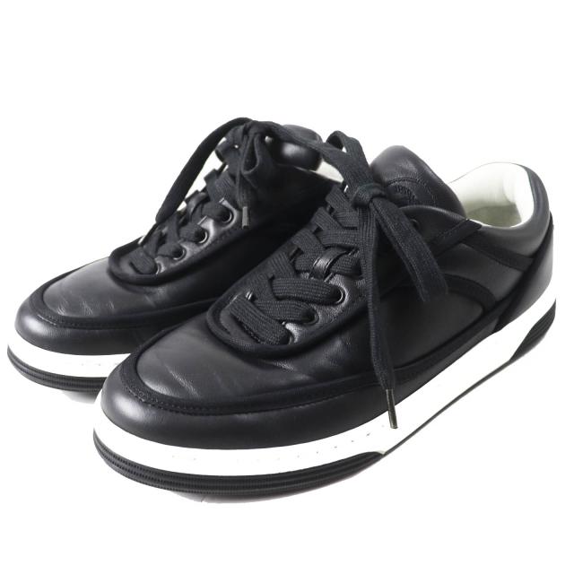 美品◎CHANEL シャネル 21S G37488 ココマーク ラムスキン スニーカー ブラック ホワイト 35.5 箱・保存袋付き イタリア製 レディース