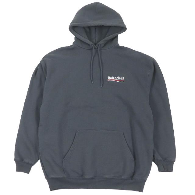美品□BALENCIAGA バレンシアガ 2021年製 578135 キャンペーンロゴ エンブロイダリー パーカー グレー S イタリア製 正規品 メンズ
