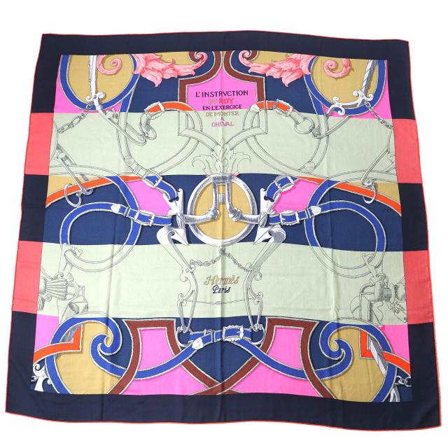 未使用△HERMES エルメス H243685S L’Instruction du Roy Bayadere カシミヤ シルク MARINE/ROSE VIF/VE カレ140 カレジェアン スカーフ