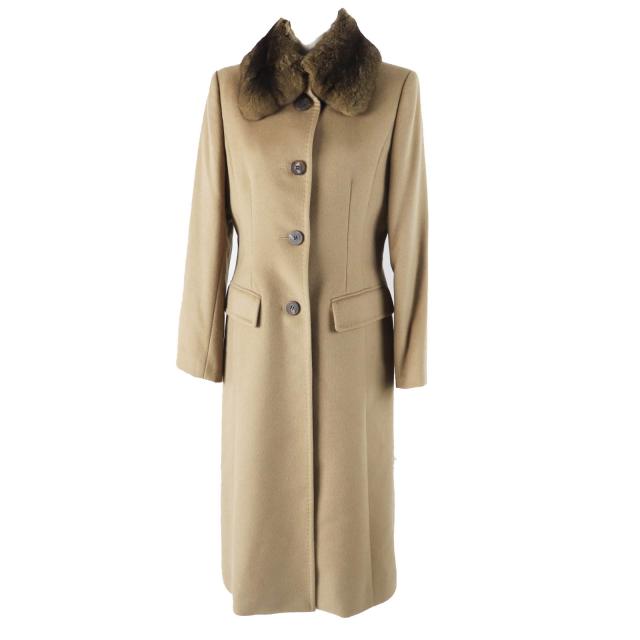 極美品◎FOXEY フォクシー 襟チンチラファー カシミヤ100％ ロゴボタン付き 超ロングコート ベージュ 40 日本製　正規品 レディース