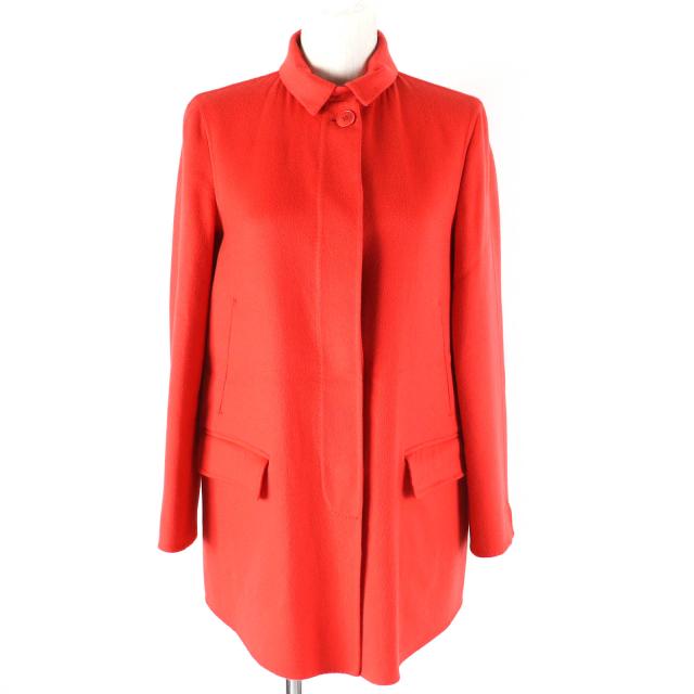 極美品△Loro Piana ロロピアーナ FAE8021 カシミヤ100％ ロゴボタン ハーフ コート 薄手 レッドオレンジ系 38 伊製 正規品 レディース