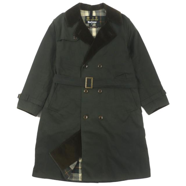美品▼Barbour バブアー コットン100% コーデュロイ使い 裏地チェック柄 オイルドコート カーキ 36 ブルガリア製 正規品 メンズ