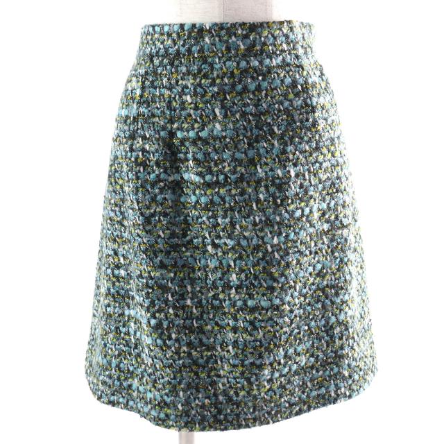 未使用品△DOLCE&GABBANA ドルチェ＆ガッバーナ 黒タグ ウール ツイードスカート 膝上丈 ブルーグリーン系 42 伊製 正規品 定価91300円