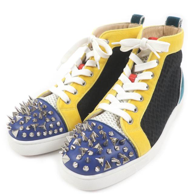 極美品□Christian Louboutin クリスチャンルブタン LOU PIK PIK ORLATO FLAT マルチスタッズ ハイカットスニーカー マルチ 40.5 EU製
