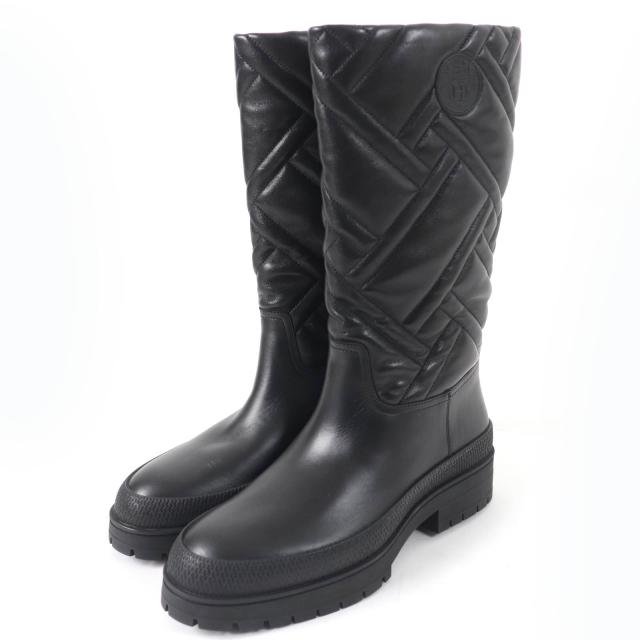 極美品☆HERMES エルメス 222048Z Fuji フジ エクスリブリス キルティング レザー ロングブーツ ブラック 38.5 イタリア製 レディース