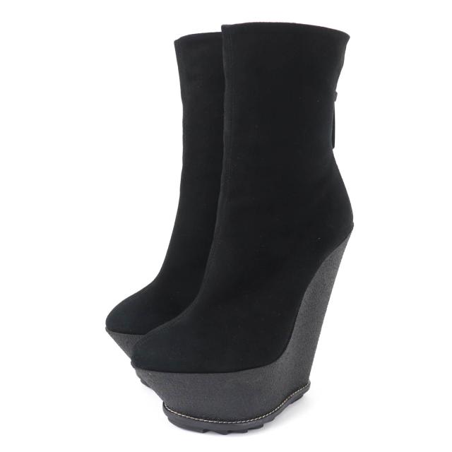 極美品☆GIUSEPPE ZANOTTI ジュゼッペザノッティ ウェッジソール スウェードレザー アンクルブーツ ブラック 35 イタリア製 レディース