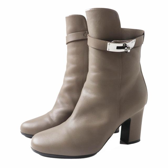 美品◎HERMES エルメス ジュウーズ エタン シルバー金具 ケリーバックル レザー ショートブーツ 36 保存袋付き イタリア製 レディース