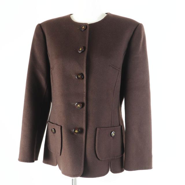 極美品◎LEONARD FASHION レオナール ファッション 0381762 カシミヤ100％ 裏花柄プリント ジャケット ブラウン 11AR 日本製 正規品