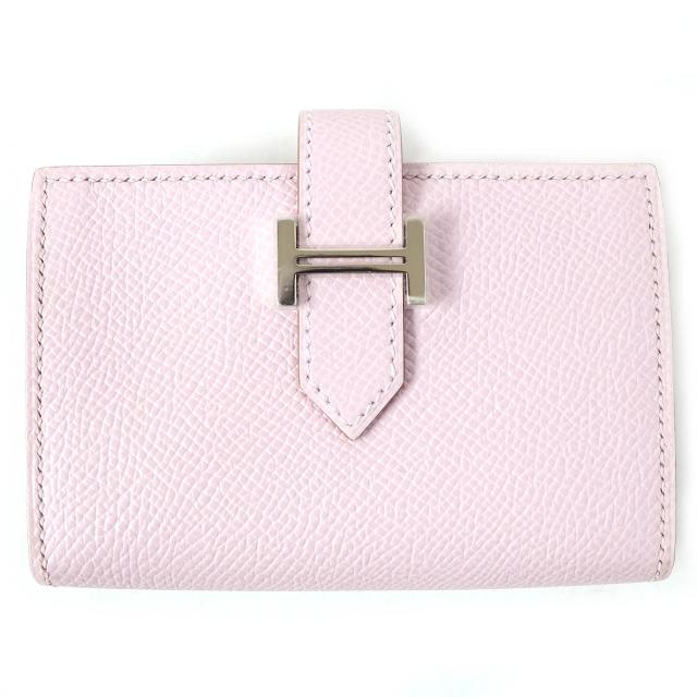 未使用品△HERMES エルメス ベアン ミニ モーヴペール シルバー金具 ヴォーエプソン コンパクトウォレット 二つ折り財布 B刻印 箱付き