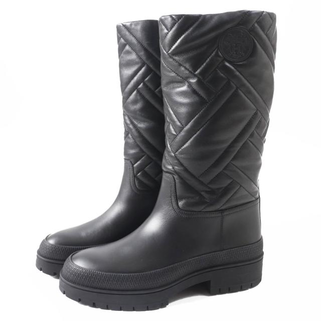 極美品◎HERMES エルメス 222048 Fuji フジ Ex Libris パッチ付き キルティング レザー ブーツ ブラック 36.5 箱・保存袋付き イタリア製