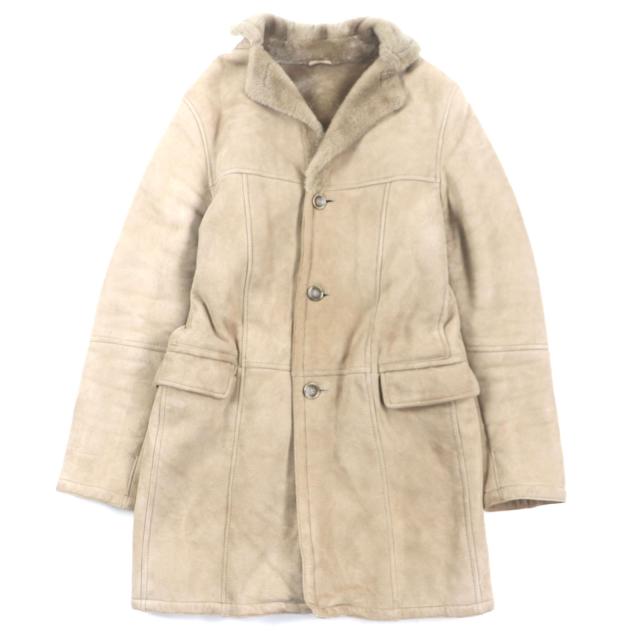 良品▼EMMETI エンメティ 羊革 ラムレザー バックベルト付き ムートンコート ライトブラウン 46 イタリア製 正規品 メンズ