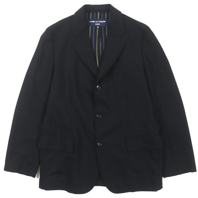 美品▼コムデギャルソンオム HS-J109 ウール100% ゆったりシルエット 裏地ストライプ柄 シングルジャケット テーラード XS 正規品 メンズ