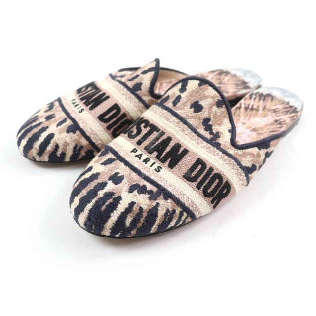 美品★Christian Dior クリスチャンディオール DIOR OFF ロゴデザイン ジャガード ミュール スリッポン マルチ 37 イタリア製 レディース