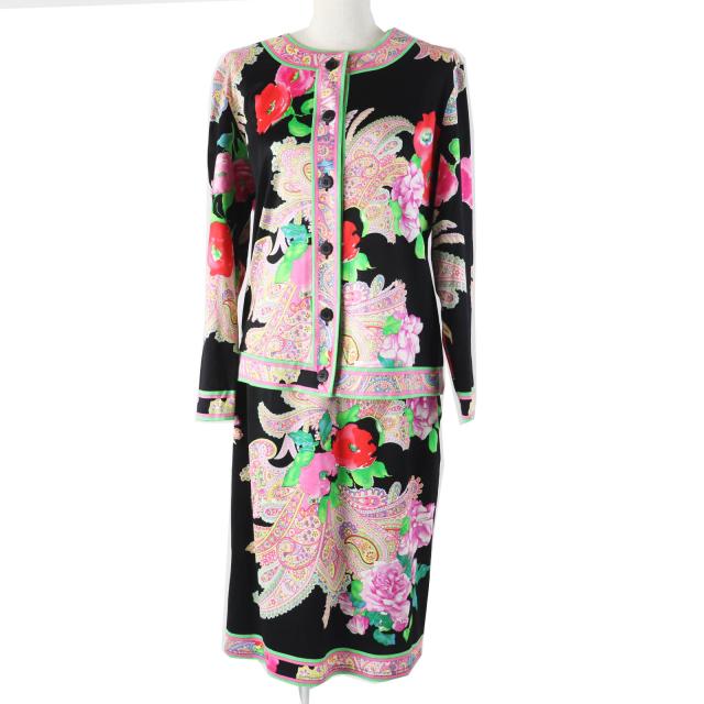 極美品◎LEONARD FASHION レオナール ファッション 0339183 0332102 ペイズリー・花柄 カーディガン／スカート セットアップ マルチ M・70