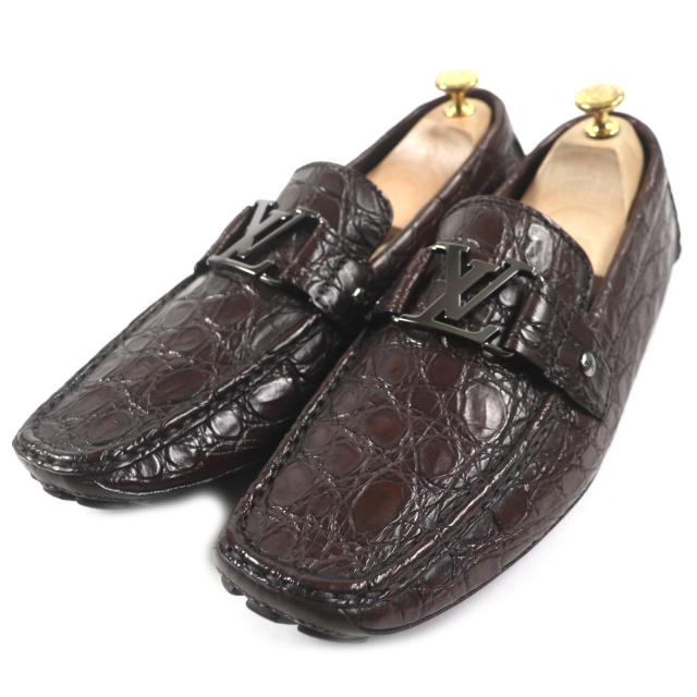 未使用品▼LOUIS VUITTON ルイヴィトン モンテカルロ・ライン クロコダイル レザー ローファー ガンメタリック金具 10 保存袋付き メンズ