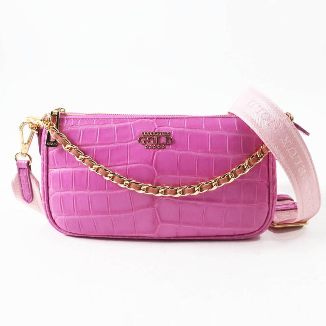 極美品◎COCOCELUX GOLD ココセリュクス ゴールド 103AB0378 JRAタグ・プレート付き 2WAY クロコダイル ハンド／ショルダーバッグ ピンク