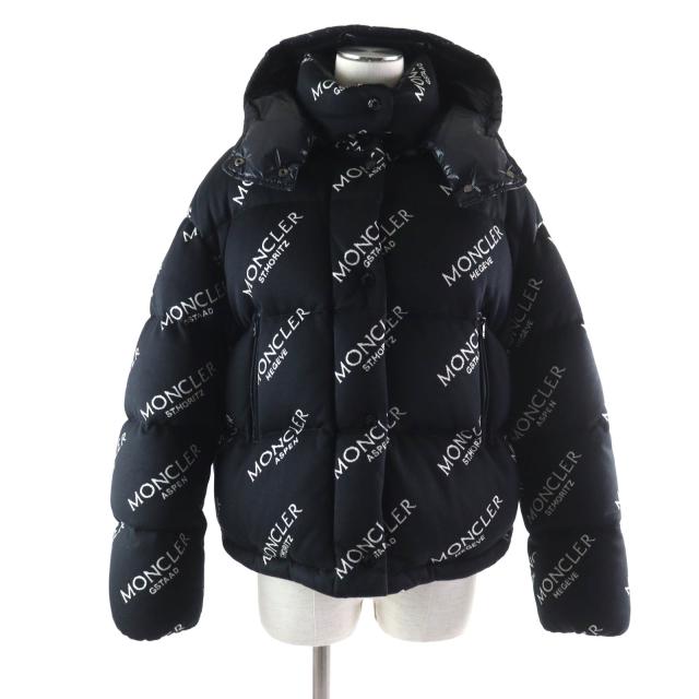極美品★MONCLER モンクレール CAILLE ワッペン・フード付 ロゴデザイン ダウンジャケット ブラック 0 正規品 レディース
