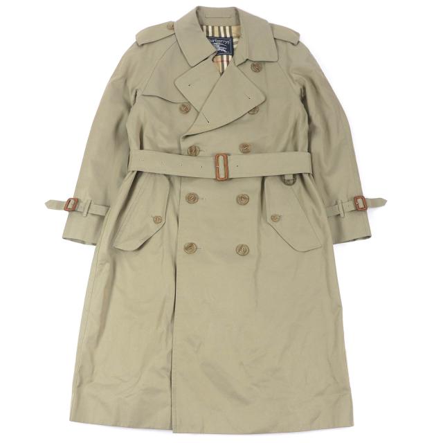 美品□Burberrys バーバリー ヴィンテージ コットン 裏ノバチェック柄 ベルテッド スプリングコート トレンチコート カーキ 90-170