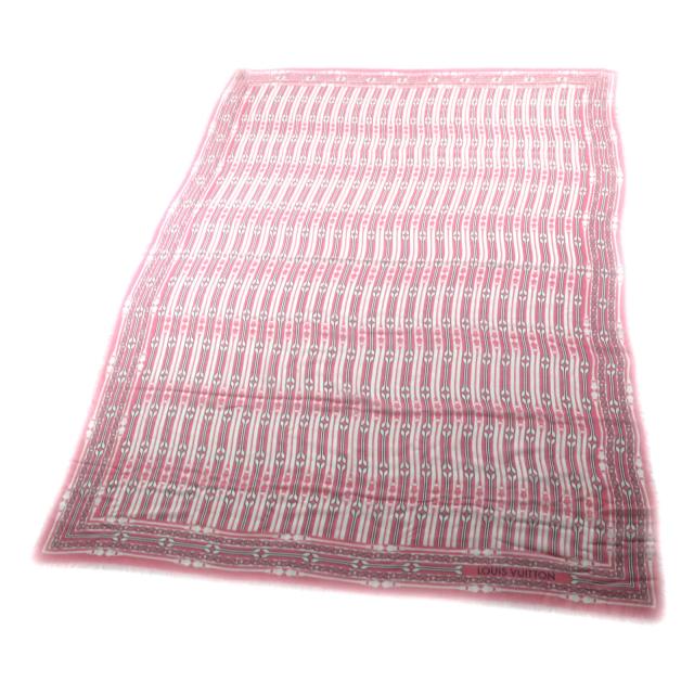 極美品★LOUIS VUITTON ルイヴィトン M78730 カシミヤ100％ フリンジ付 ロゴデザイン 大判 ストール ショール ピンク 箱付　正規品