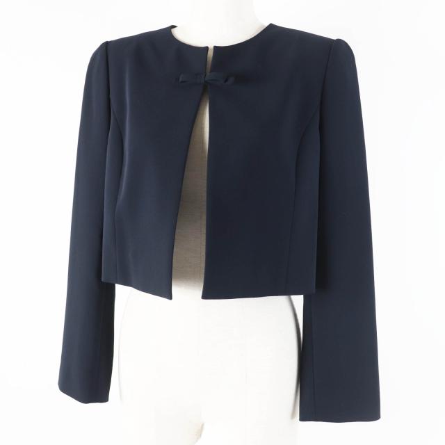 極美品◎FOXEY NEW YORK フォクシー ニューヨーク 42669 LEVETE JACKET ノーカラージャケット ネイビー 40 日本製 正規品 定価71500円