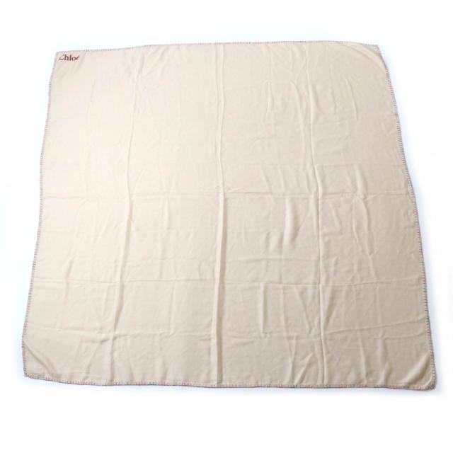 極美品☆Chloe クロエ 2023年製 カシミヤ シルク ロゴ入り レインボーステッチ 大判ショール スカーフ ベージュ 正規品 レディース