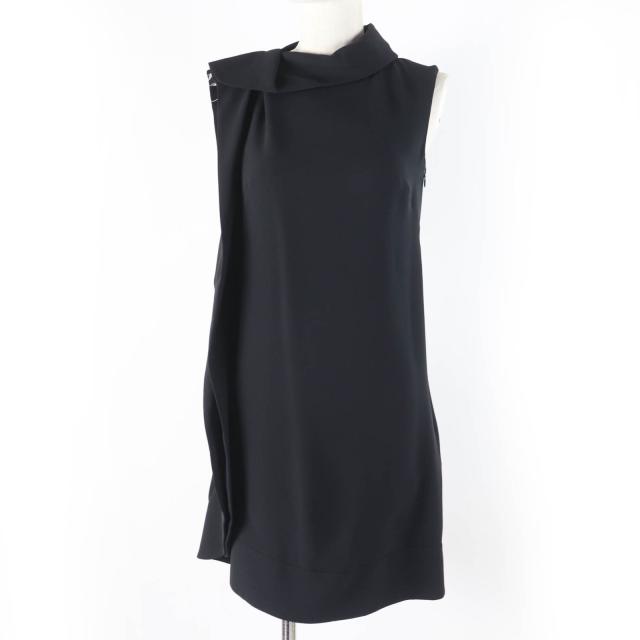 極美品☆VALENTINO ヴァレンティノ シルク100％ デザインカラー ノースリーブ ワンピース ドレス ブラック 36 伊製 正規品 レディース