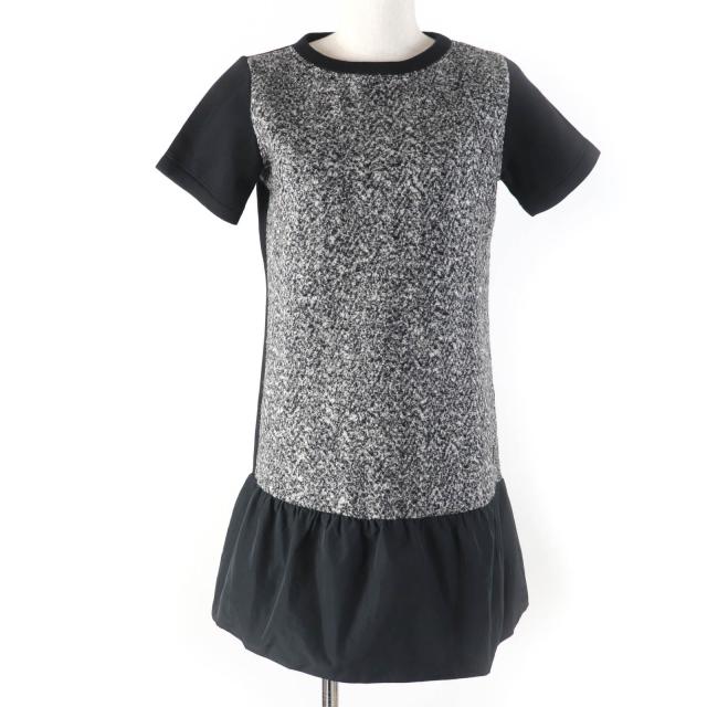 極美品☆MONCLER モンクレール ABITO ツイード切替 ボンディング 半袖 チュニック ワンピース ブラック XS 正規品 レディース