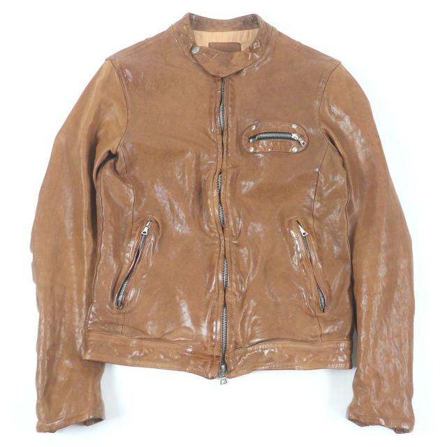 美品□ISAMUKATAYAMA BACKLASH イサムカタヤマ バックラッシュ 1221-01 製品染 ドイツカーフ スタンドカラー ライダース M 日本製 正規品