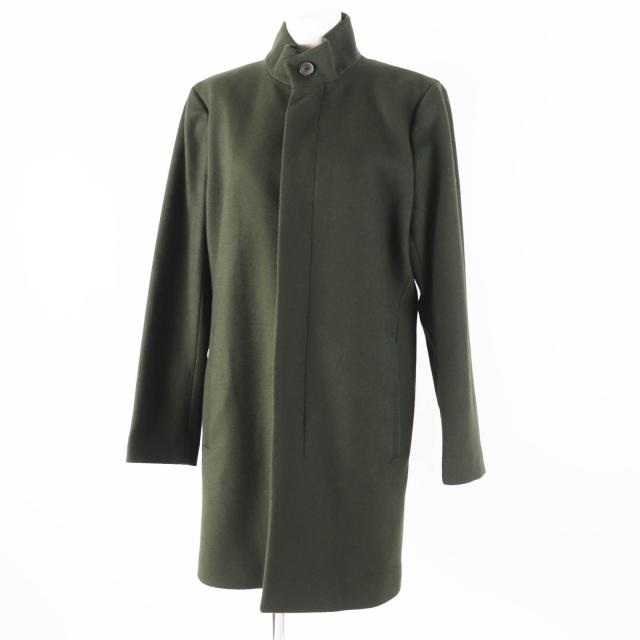 極美品◎theory セオリー 02-7409003-690-902 ウール カシミヤ混 ハイネック 比翼 コート カーキ S 正規品 レディース