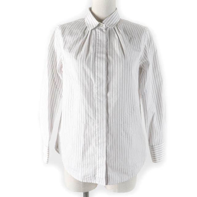 極美品☆LOUIS VUITTON ルイヴィトン コットン100％ モノグラム柄 LV刺繍 長袖シャツ ライトブラウン系 36 イタリア製 正規品 レディース